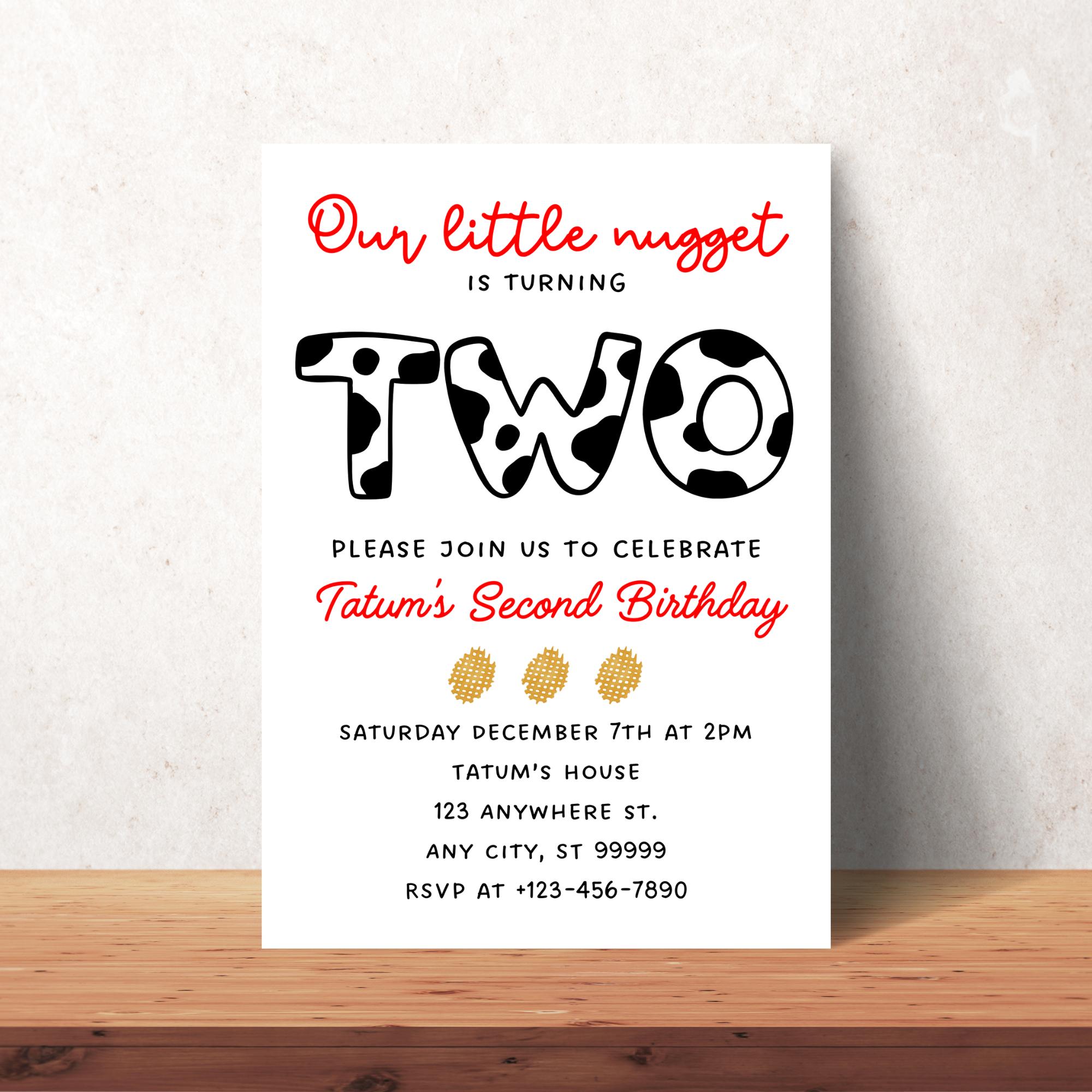 Our Little Nugget is Turning Two Editable Second Birthday Invitation ...