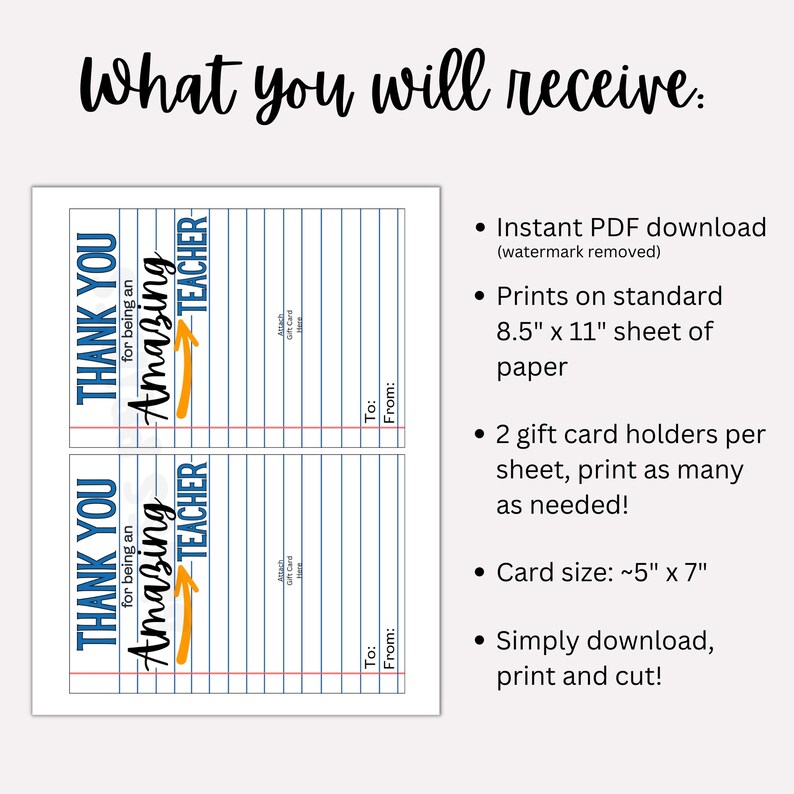 Amazing Teacher Gift Card Holder, Thank You Teacher Gift Card, Instant ...