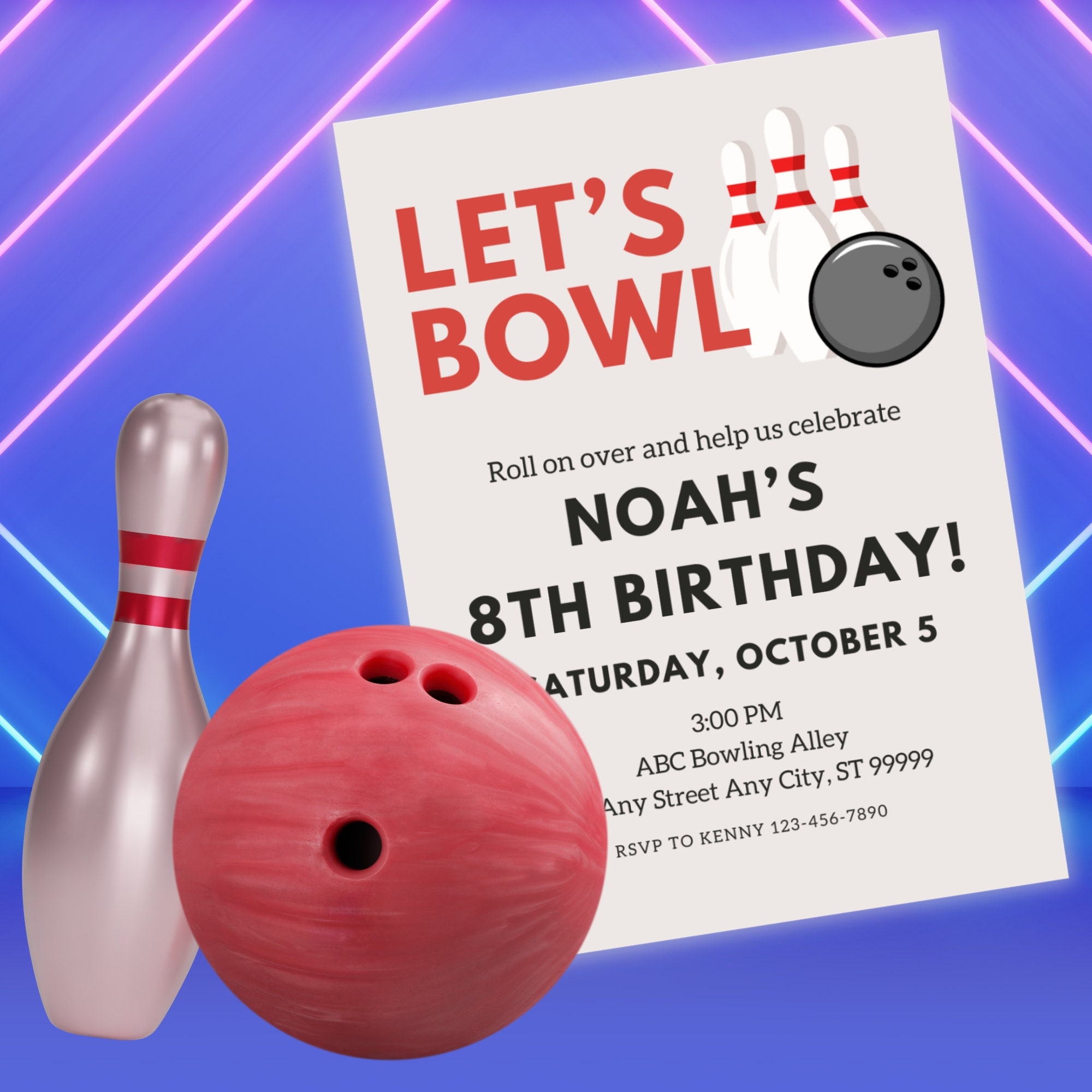 Editable Bowling Birthday Party Invitation, Bowling Party Invitation ...