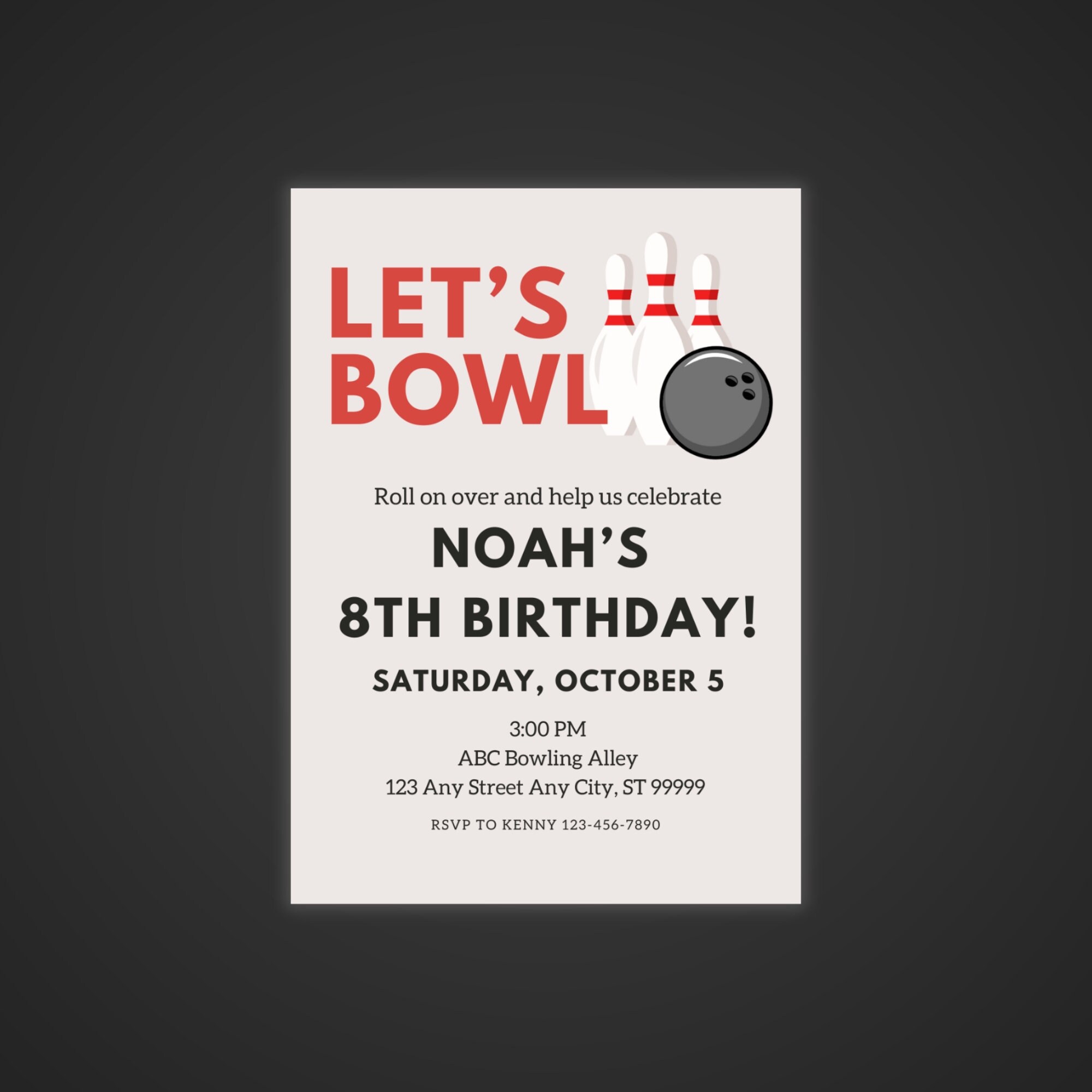 Editable Bowling Birthday Party Invitation Template (digital Download ...