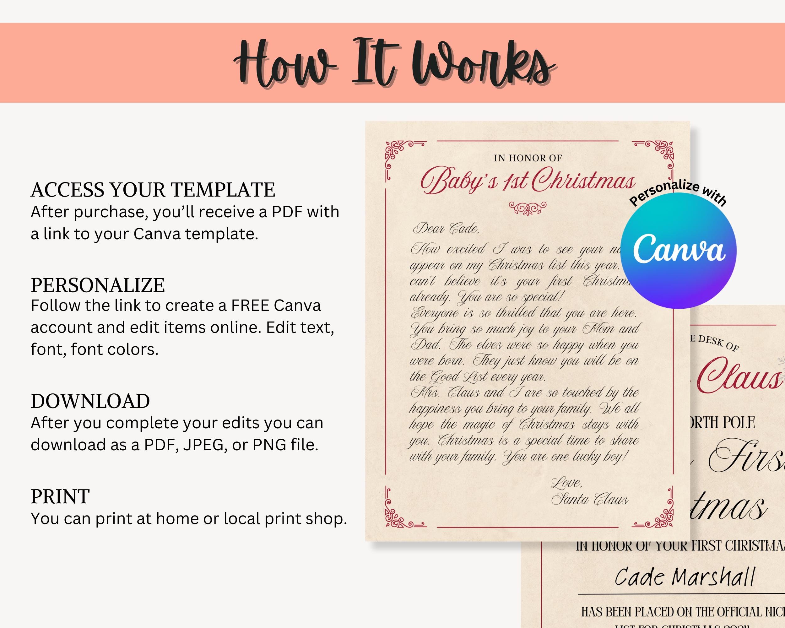 Personalized Baby's First Christmas Santa Letter & Nice List (digital ...