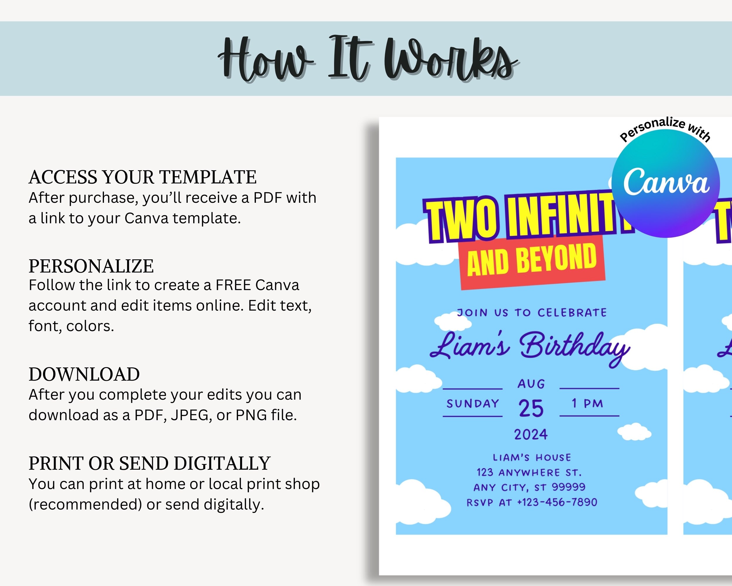 Editable Toy Story Birthday Invitation, Two Infinity and Beyond, Kids ...