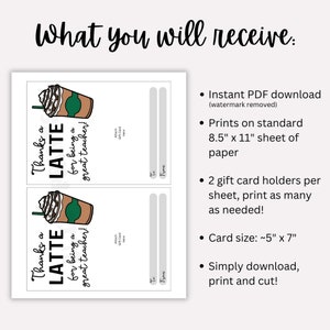 Thanks A Latte Gift Card Holder, Teacher Appreciation Week Printable ...