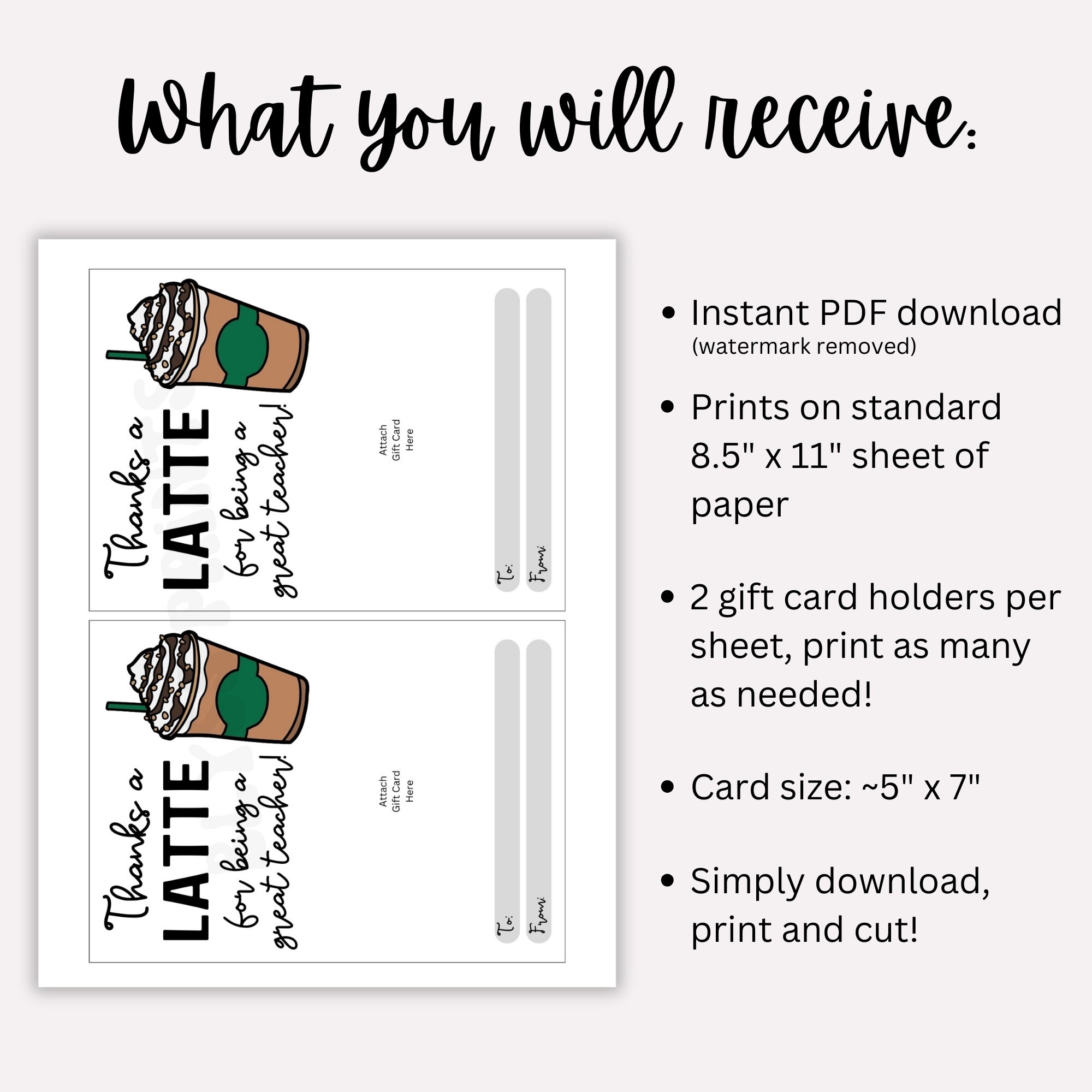 Thanks A Latte Gift Card Holder, Teacher Appreciation Week Printable ...