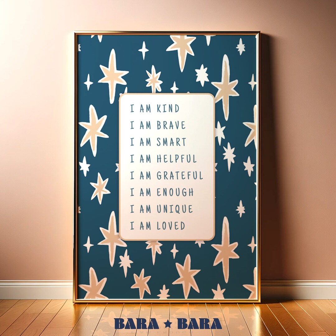 Blue i Am Kids Poster: i Am Kind, Smart, Loved, Printable Classroom and ...
