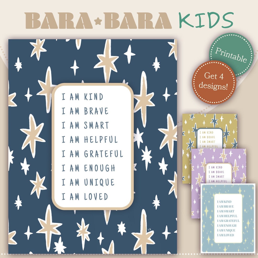 I Am Affirmations for Kids, Printable Classroom Poster, Starry Pattern ...