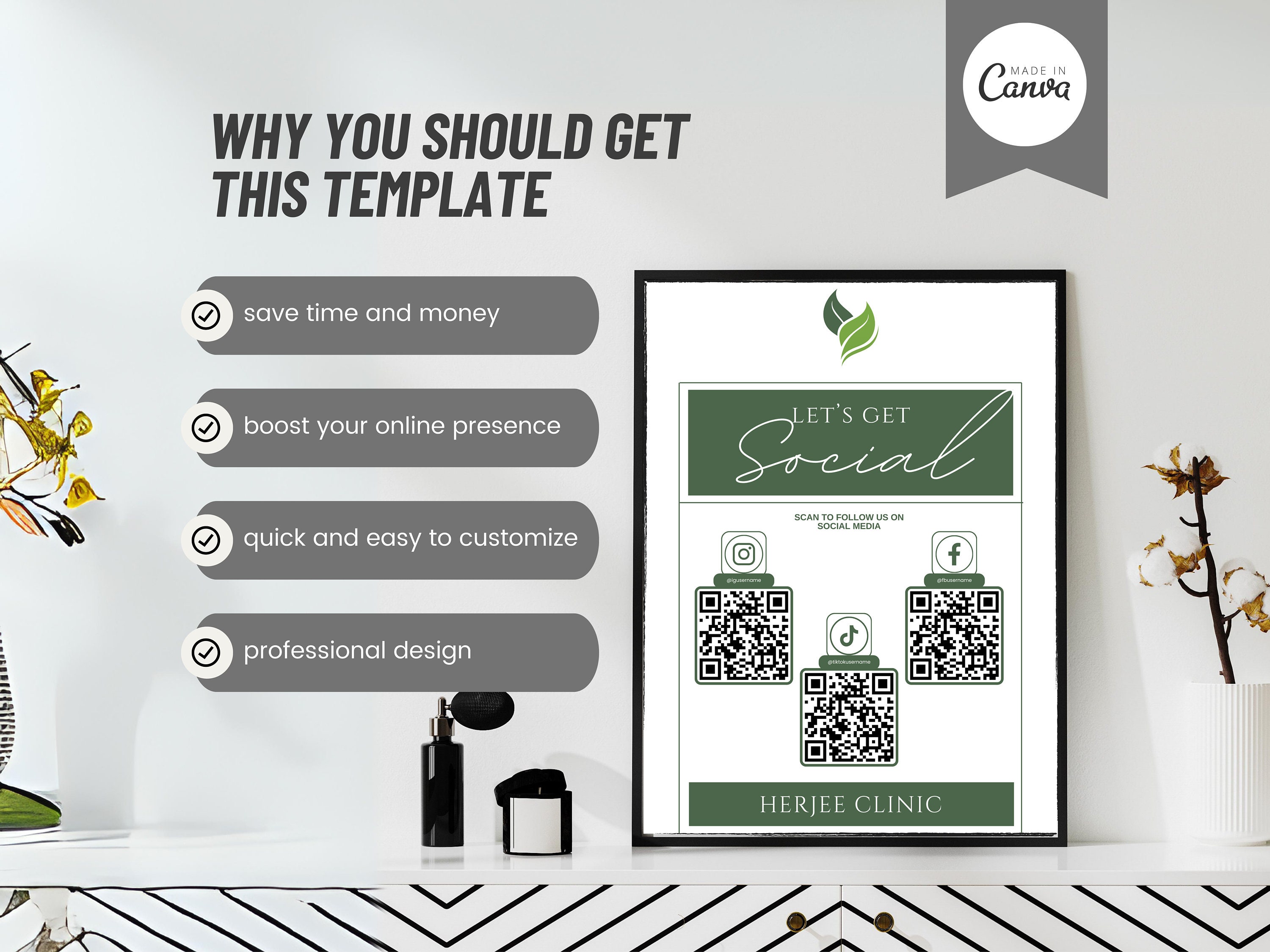 Social Media Sign Template, Editable QR Code Sign, Small Business Sign ...
