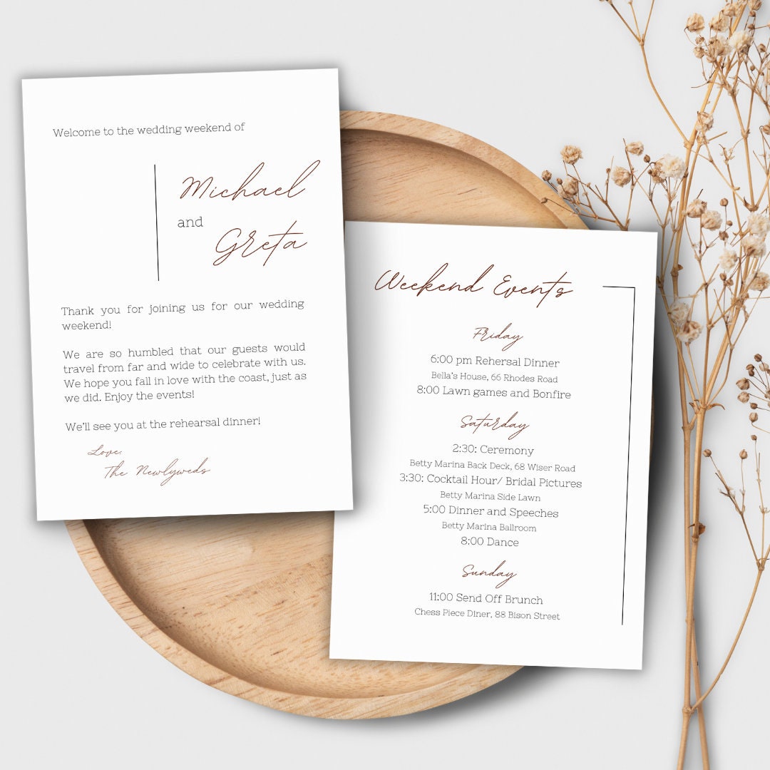 Minimalist Wedding Welcome Bag Letter Template | Wedding Hotel Bag Note ...