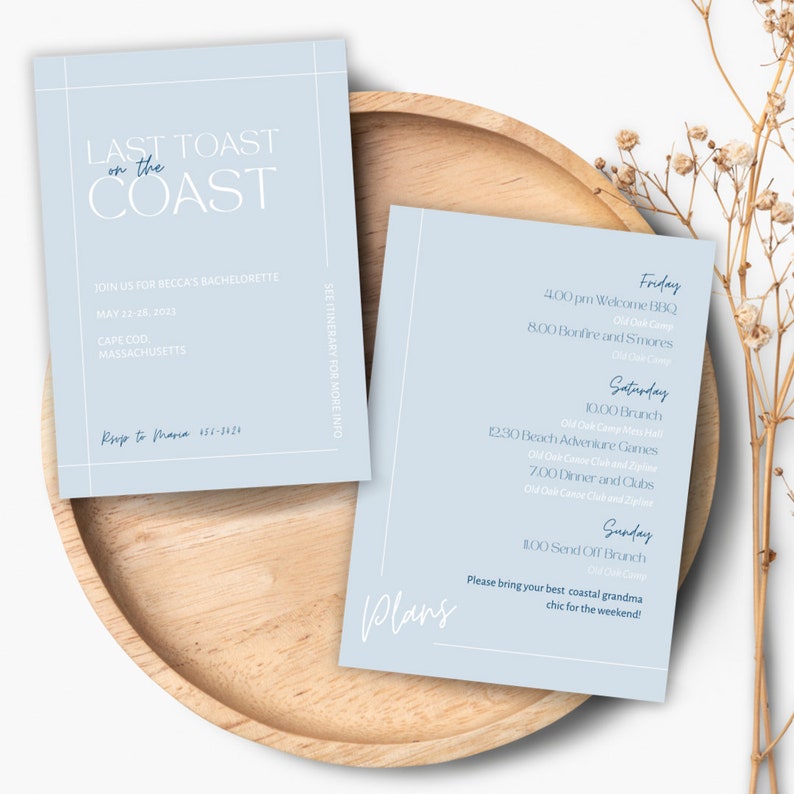 Last Toast on the Coast Bachelorette Itinerary Template | Coastal ...