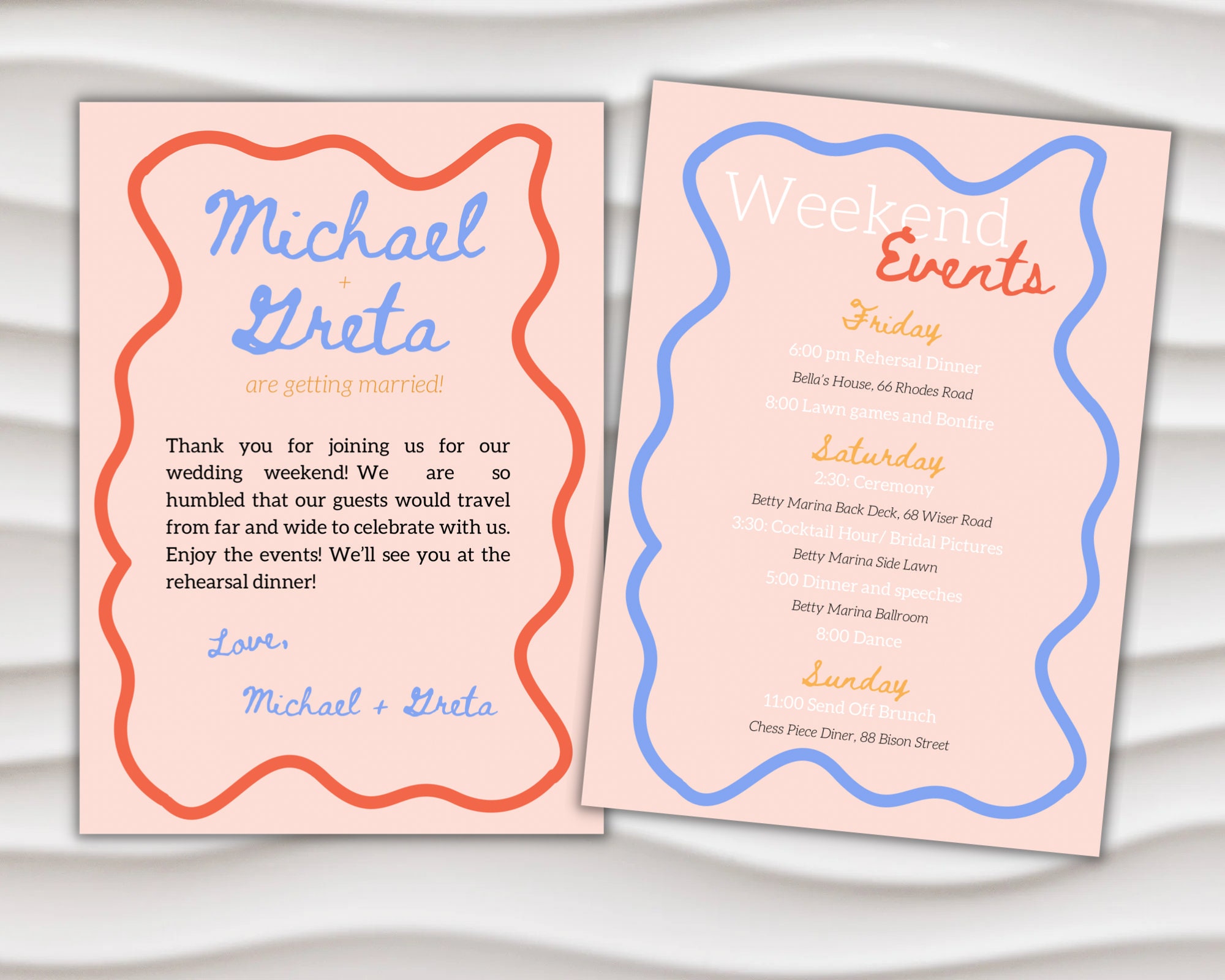 Modern Squiggle Wedding Weekend Itinerary and Welcome Note - Etsy