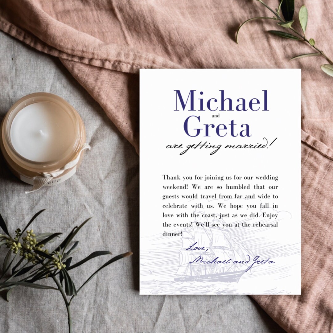 Nautical Wedding Welcome Letter | Navy Wedding Weekend Timeline ...