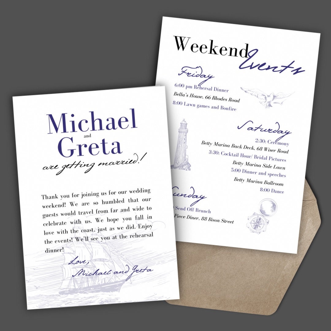 Nautical Wedding Welcome Letter | Navy Wedding Weekend Timeline ...
