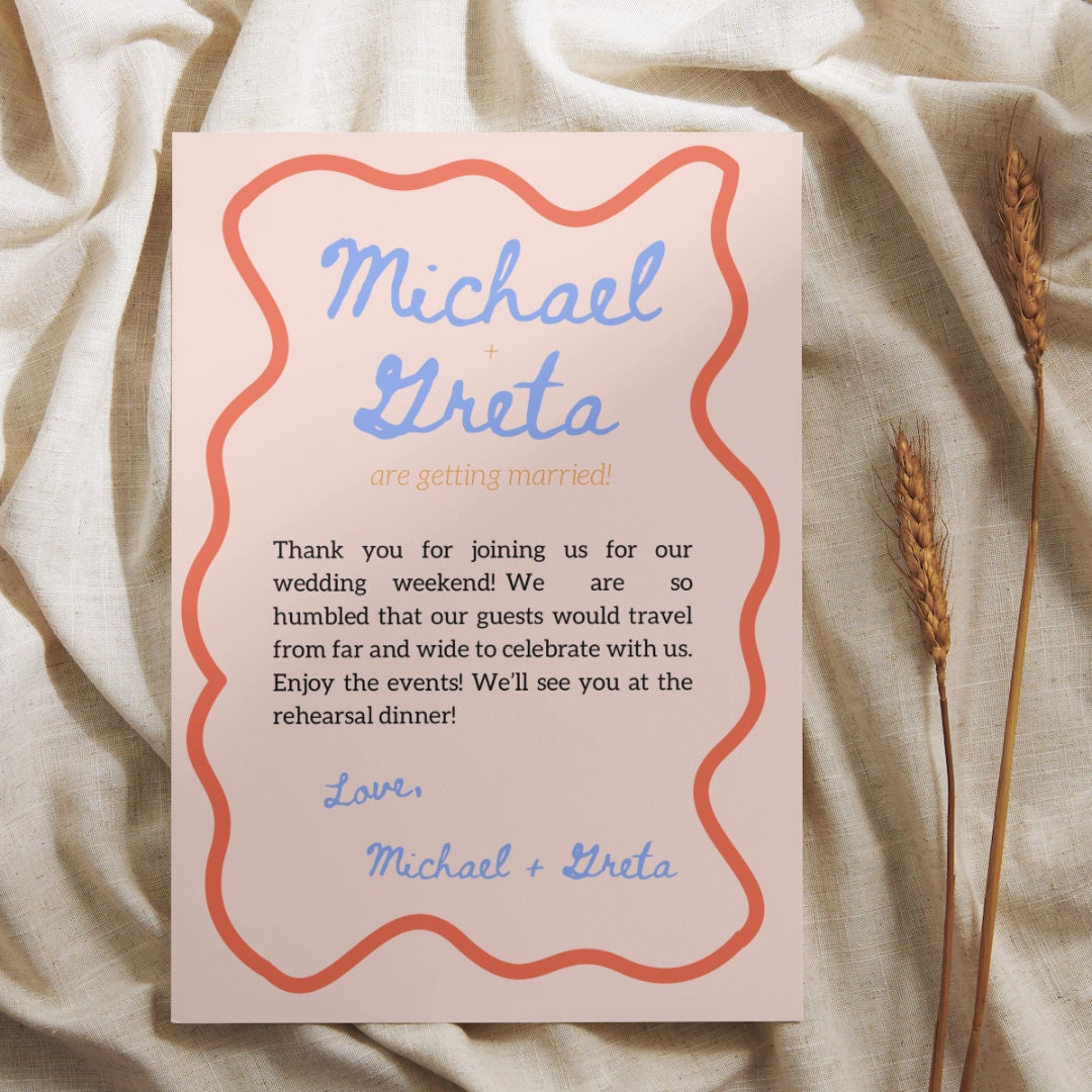 Modern Squiggle Wedding Weekend Itinerary and Welcome Note Template ...