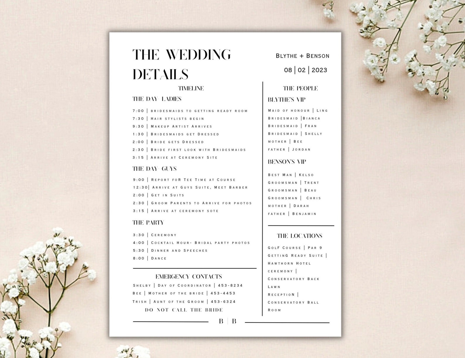 Minimalist Wedding Itinerary Template Wedding Day of Timeline Bridal ...