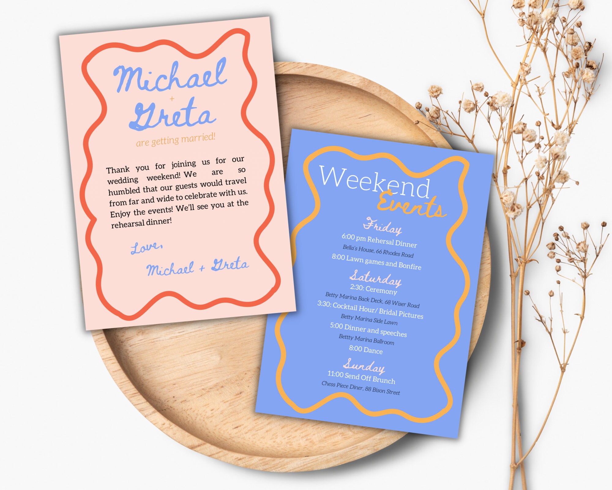Modern Squiggle Wedding Weekend Itinerary and Welcome Note - Etsy