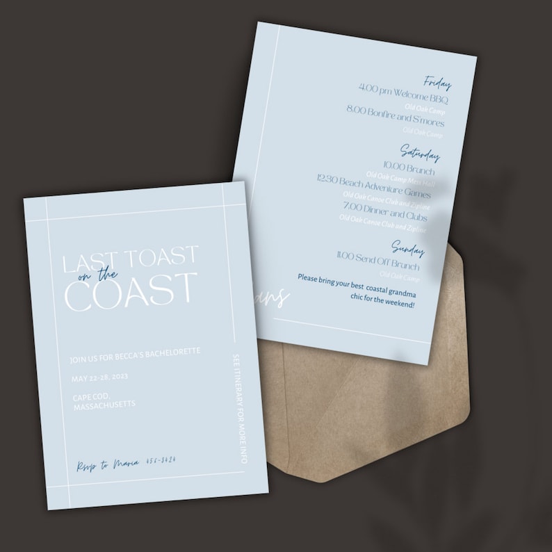 Last Toast on the Coast Bachelorette Itinerary Template | Coastal ...