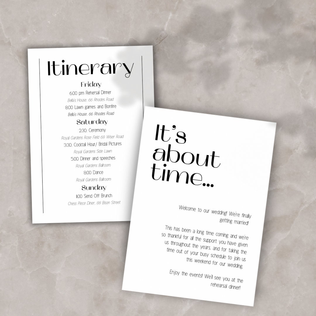 Minimalist Wedding Welcome Bag Note Template Modern Wedding Weekend ...
