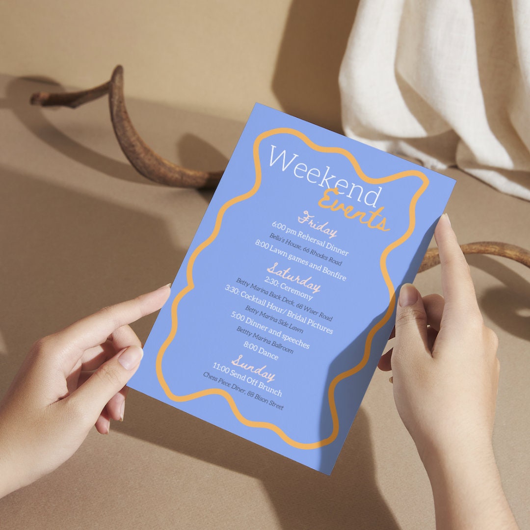 Modern Squiggle Wedding Weekend Itinerary and Welcome Note Template ...