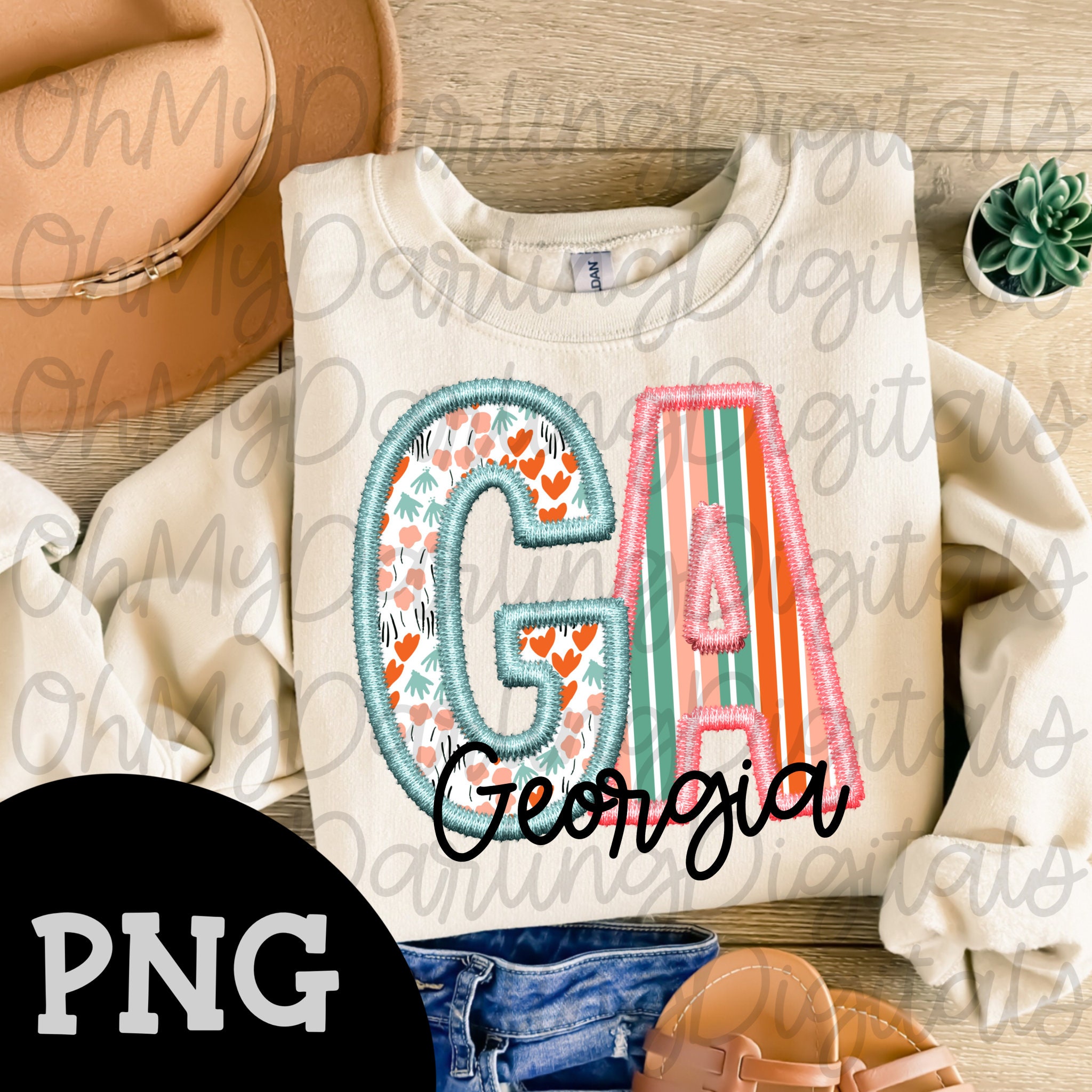 Georgia Faux Embroidery Png/state Abbreviation/ga State Png/city/state ...