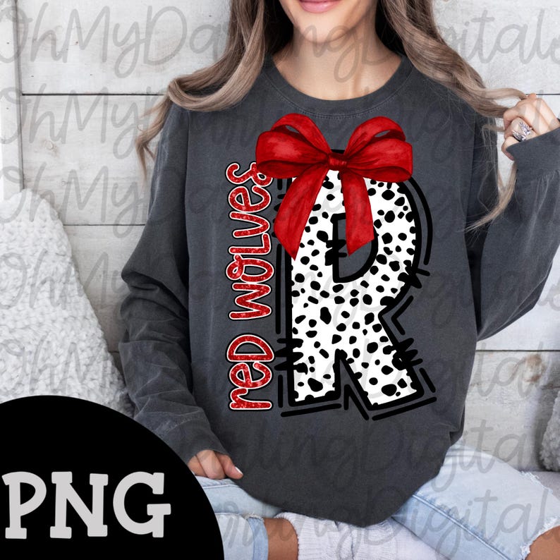 Red Wolves Dalmatian Print PNG: Preppy School Spirit Graphic (digital ...