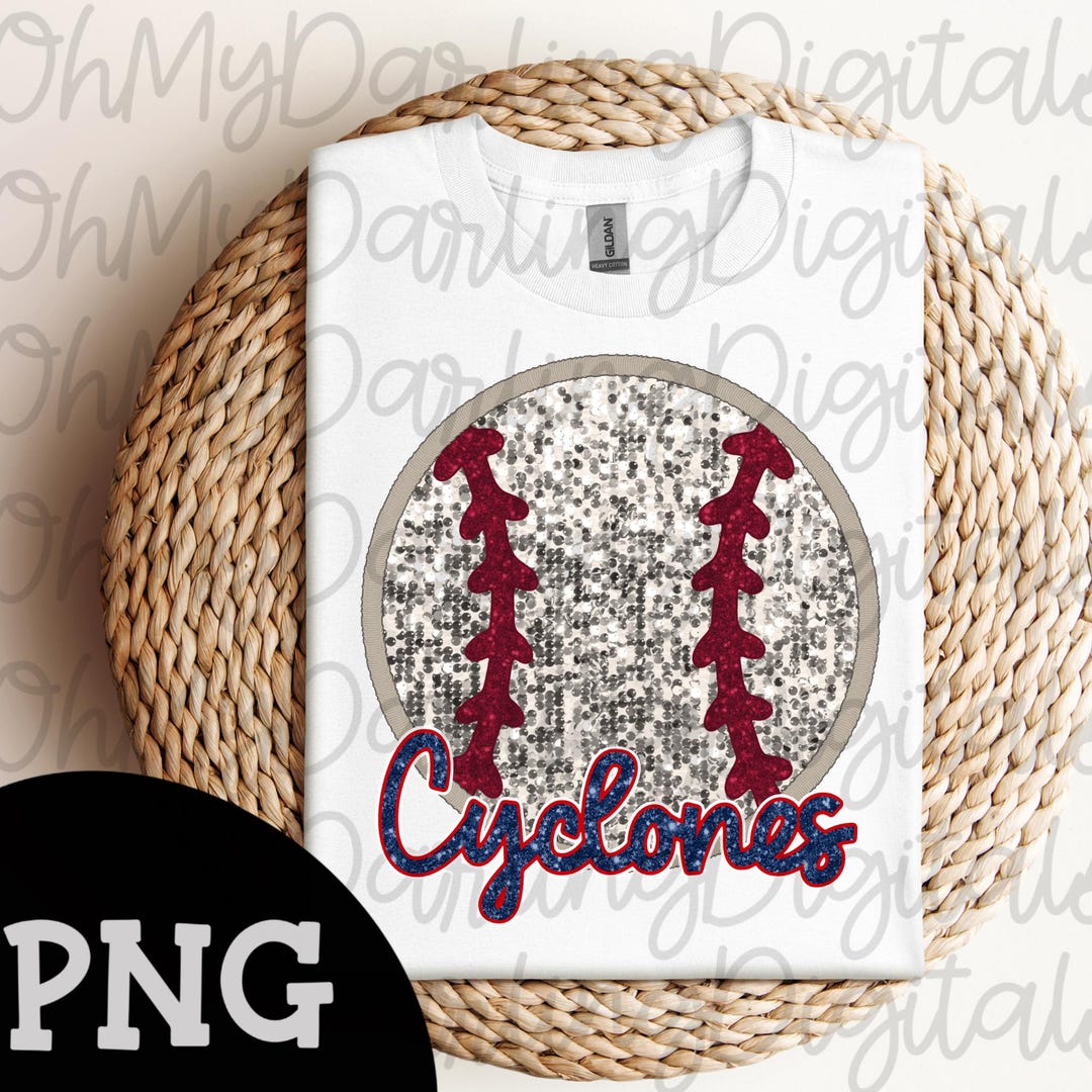 Cyclones Baseball Png/ Sequins/ Faux Embroidery/ Glitter/ Navy and Red ...