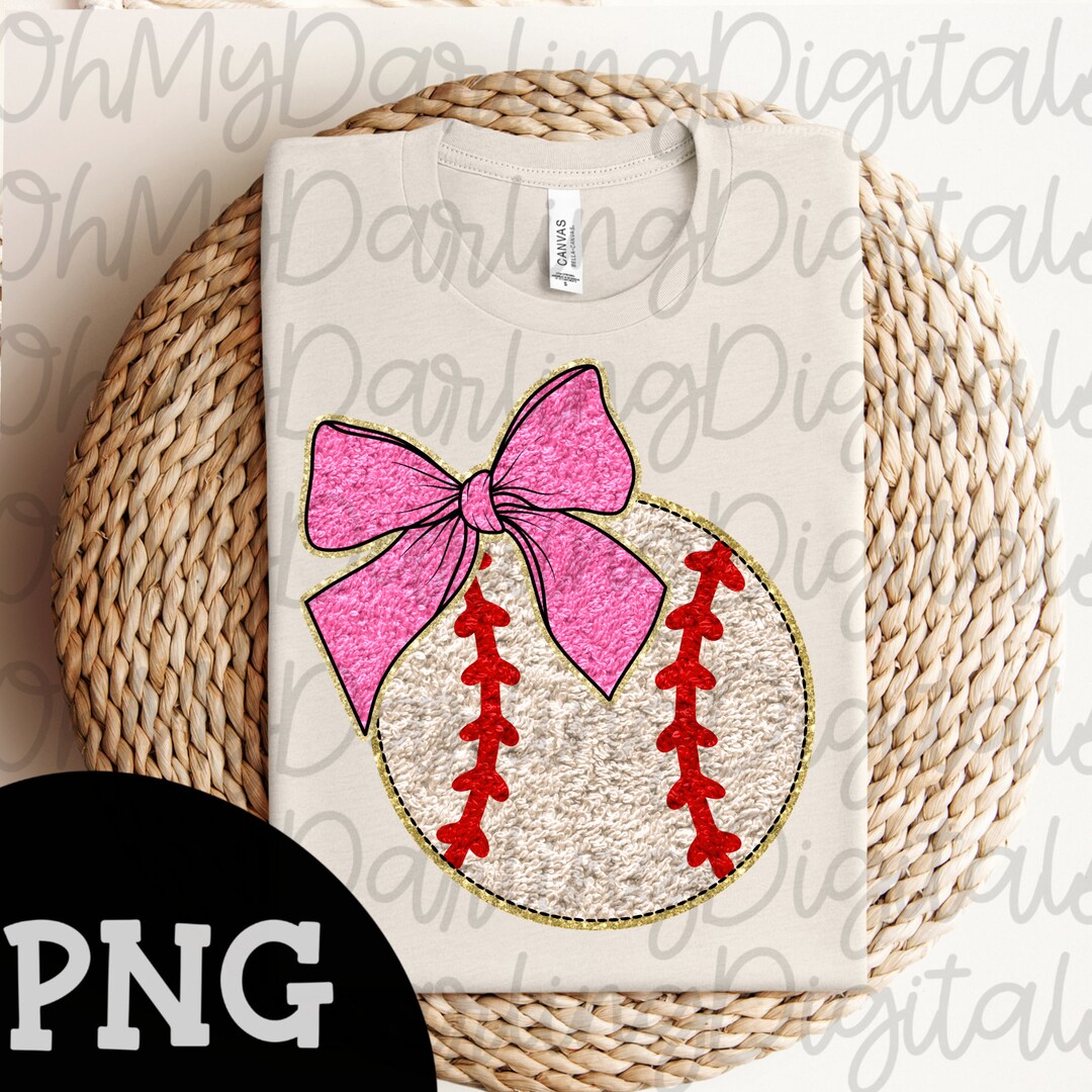 Baseball/ Faux Chenille Patch/ Girly Png/ Pink Bow/coquette/ Team Spirit/ Sport Png/ Digital ...