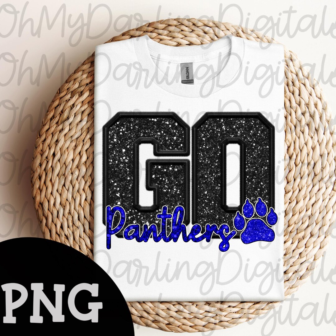 Go Panthers Png/ Faux Embroidery/ Sequins/ Glitter/ Royal Blue/ Paw ...