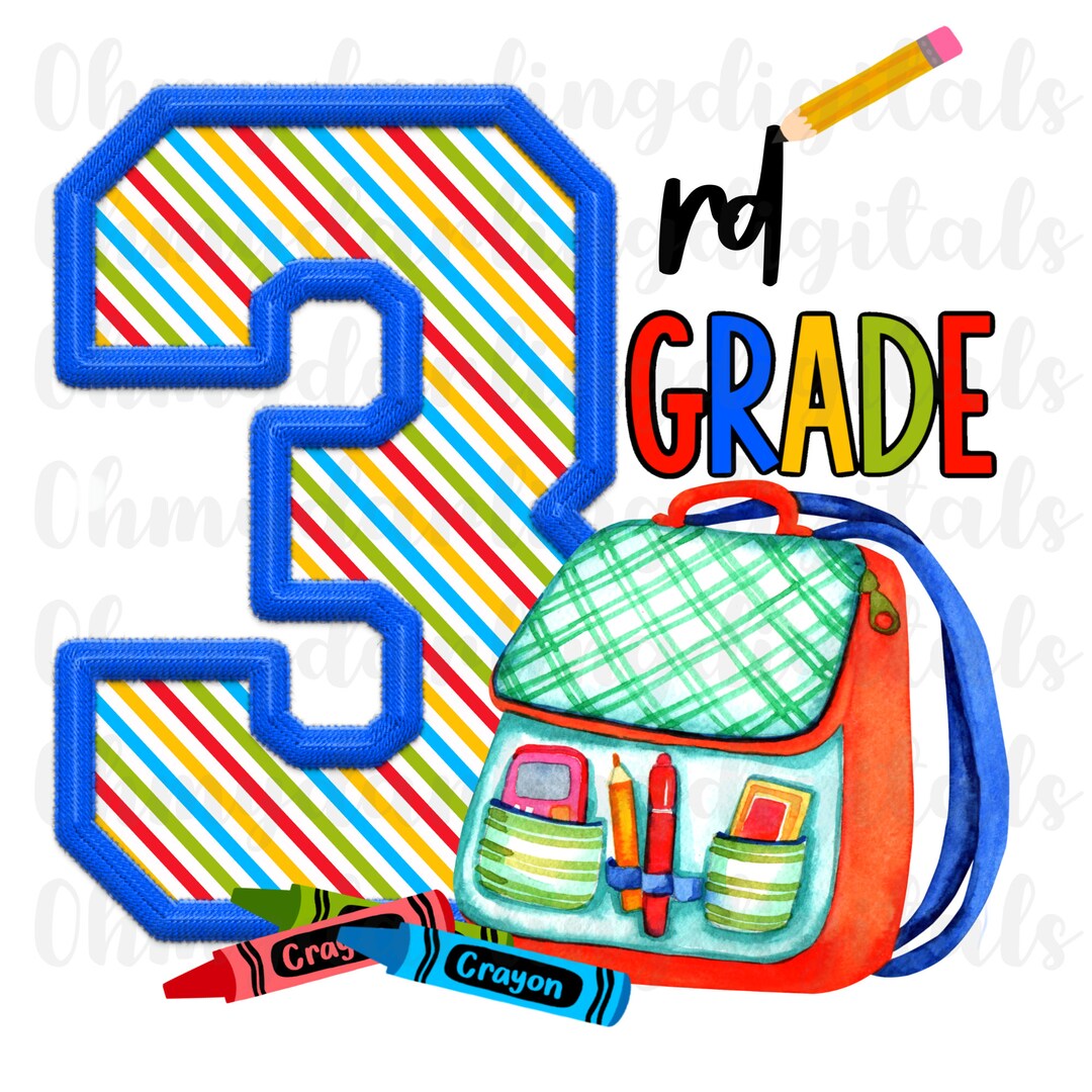 3rd Grade Png Faux Embroidery Png/back to School/elementary Png/digital ...