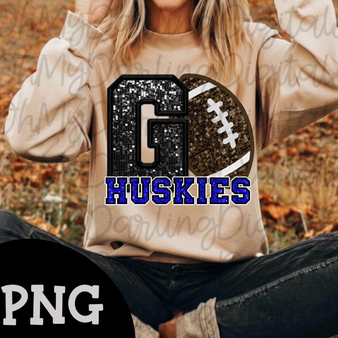 Go Huskies Png/football Png/faux Embroidery/sequins/royal Blue/team Spirit/school Mascot/sport ...