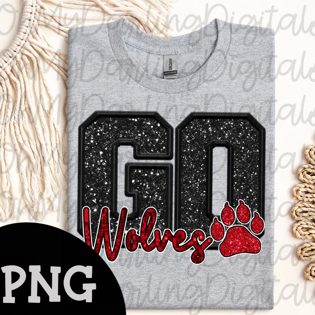 Go Wolves Png/ Faux Embroidery/sequins/glitter/paw/team Spirit/sport ...