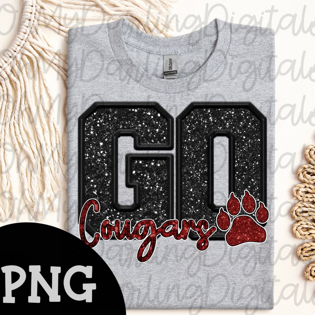Go Cougars Png/faux Embroidery/ Dark Red Glitter/ Sequins/ Paw/ Team ...