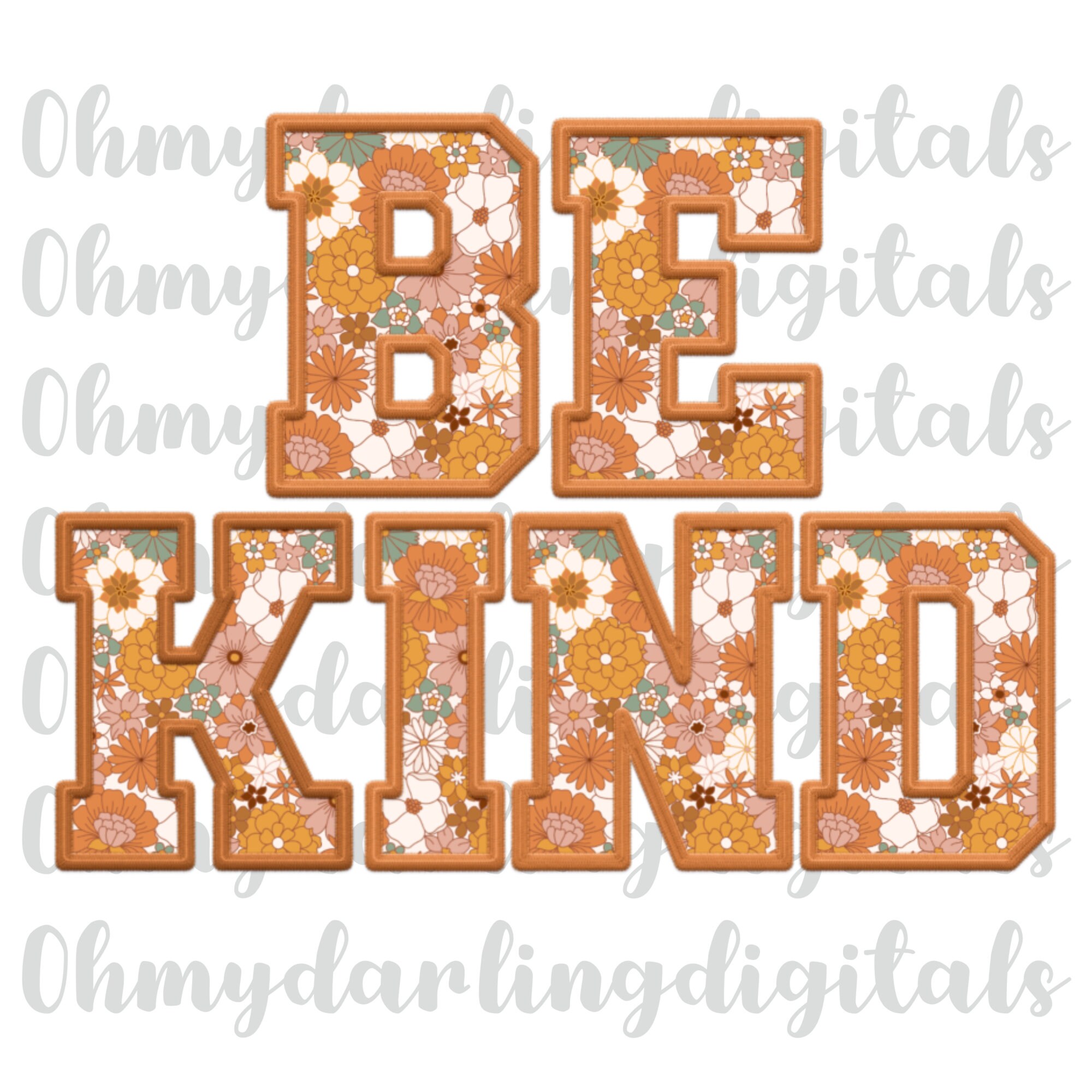 Be Kind Faux Embroidery Png/boho Floral Png/bold/varsity - Etsy
