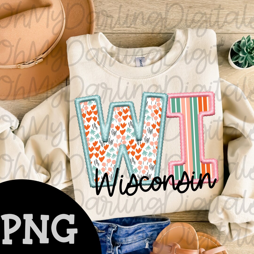 Wisconsin Png/faux Embroidery/floral/striped/boho/state Png/digital ...