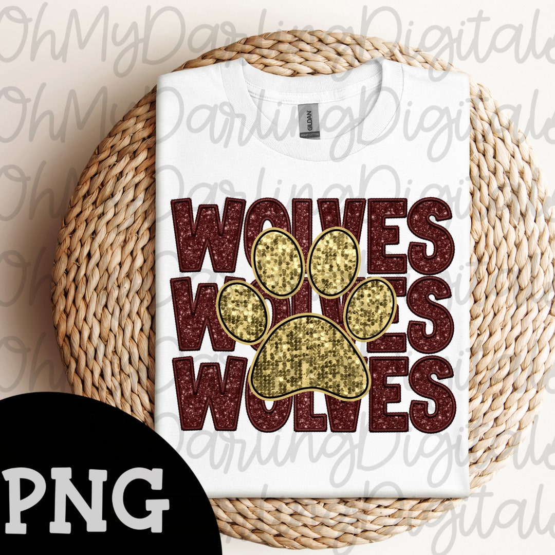 Wolves Png/faux Embroidery/sequins/paw/glitter/maroon and Gold/team ...