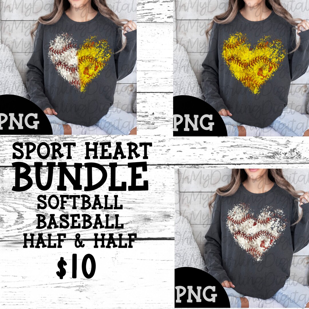 Baseball/ Softball/ Half and Half/ Heart Png/ Bundle/ Distressed/ Grunge Heart/ Sport Png ...