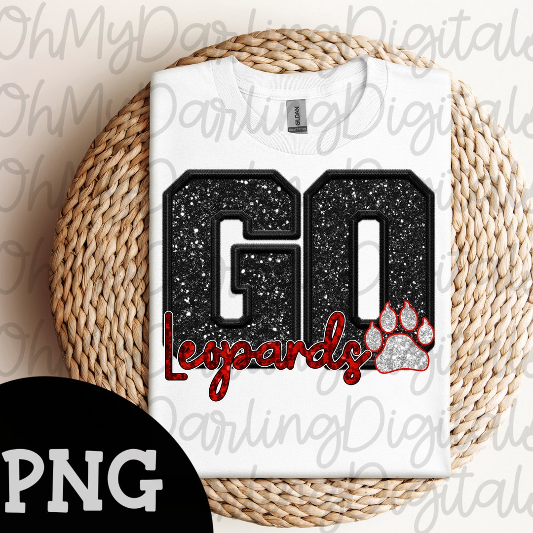 Go Leopards Png/ Faux Embroidery/ Red/ Sequins/ Glitter/ Paw/ School ...