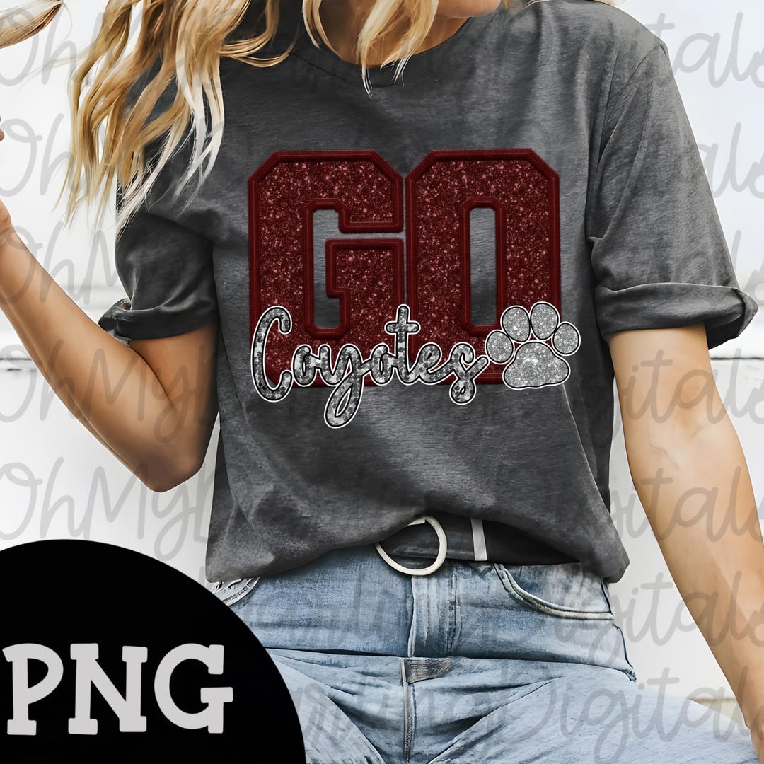 Go Coyotes Png/faux Embroidery/sequins/glitter/paw/maroon/silver/team ...