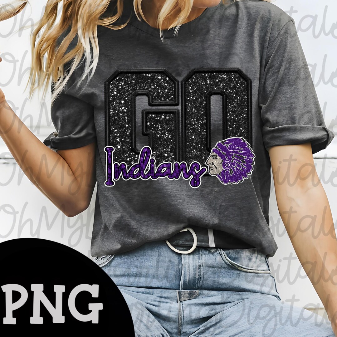 Go Indians Png/faux Embroidery /sequins/glitter/purple/indian Mascot ...