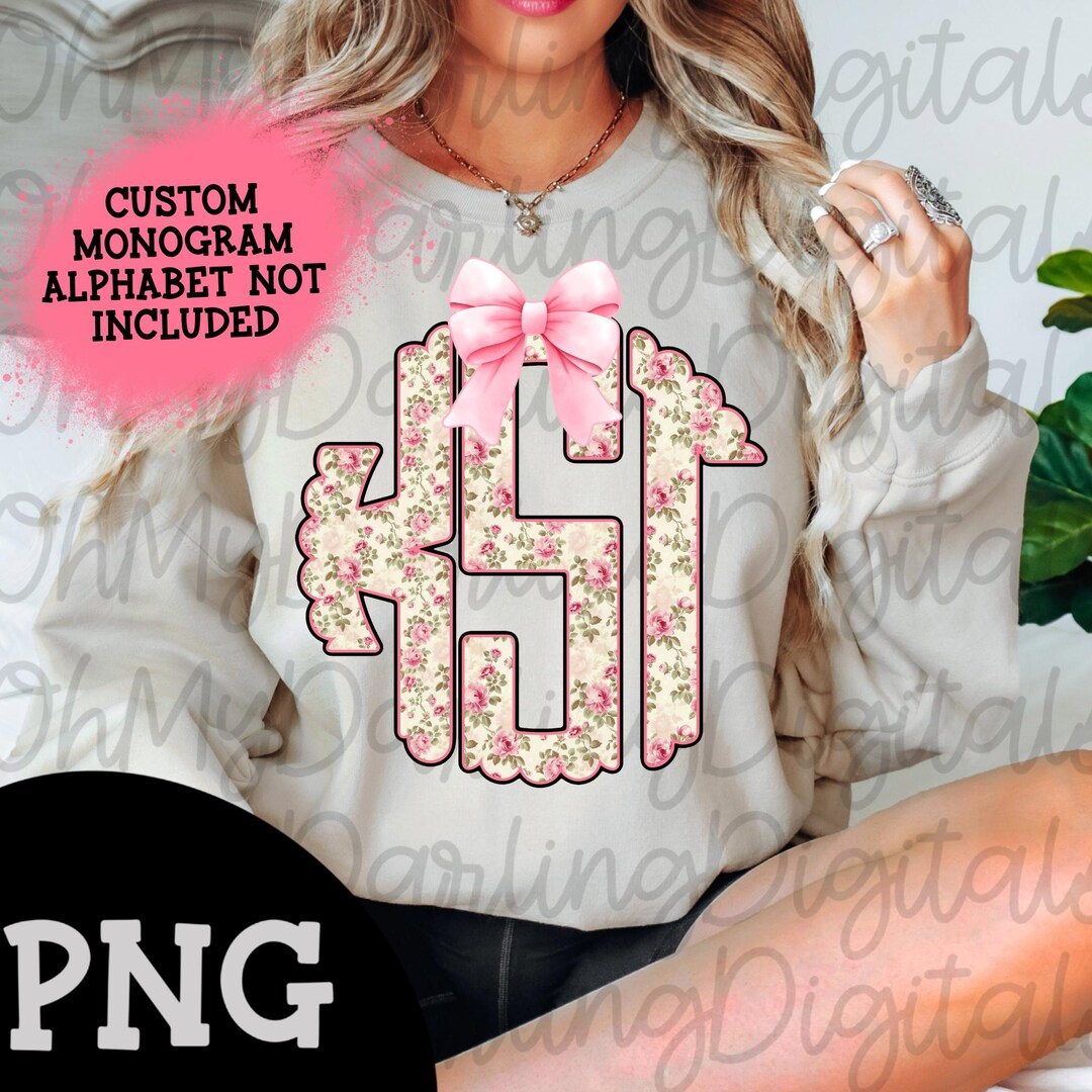 CUSTOM Floral Scalloped Monogram Png/initials/shabby Chic/coquette/preppy/girly/aesthetic/pink ...