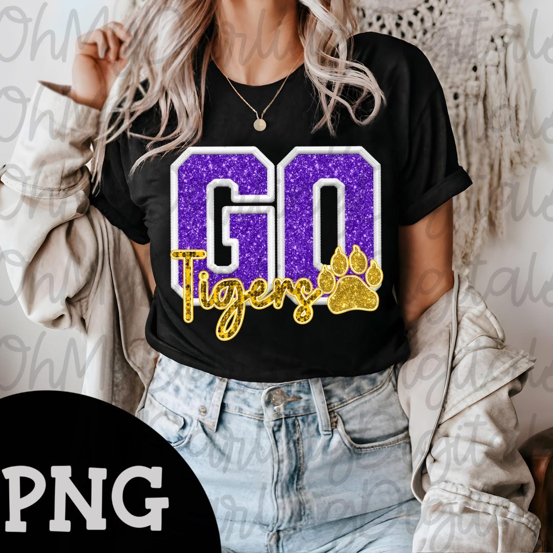 Go Tigers Png/faux Embroidery/sequins/glitter/purple and Gold/paw/team ...