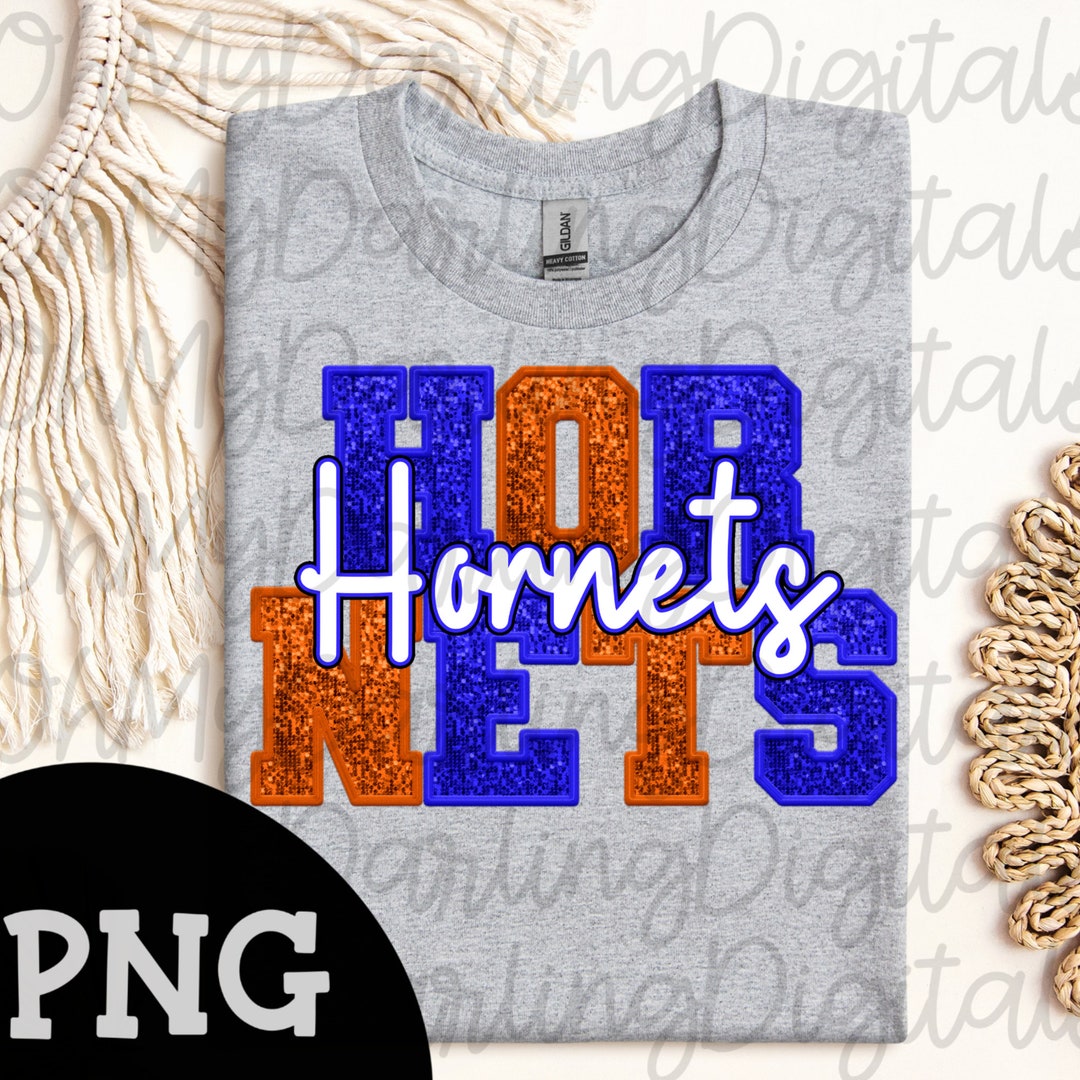 Hornets Faux Embroidery Png/sequins/royal Blue and Orange/team Spirit ...