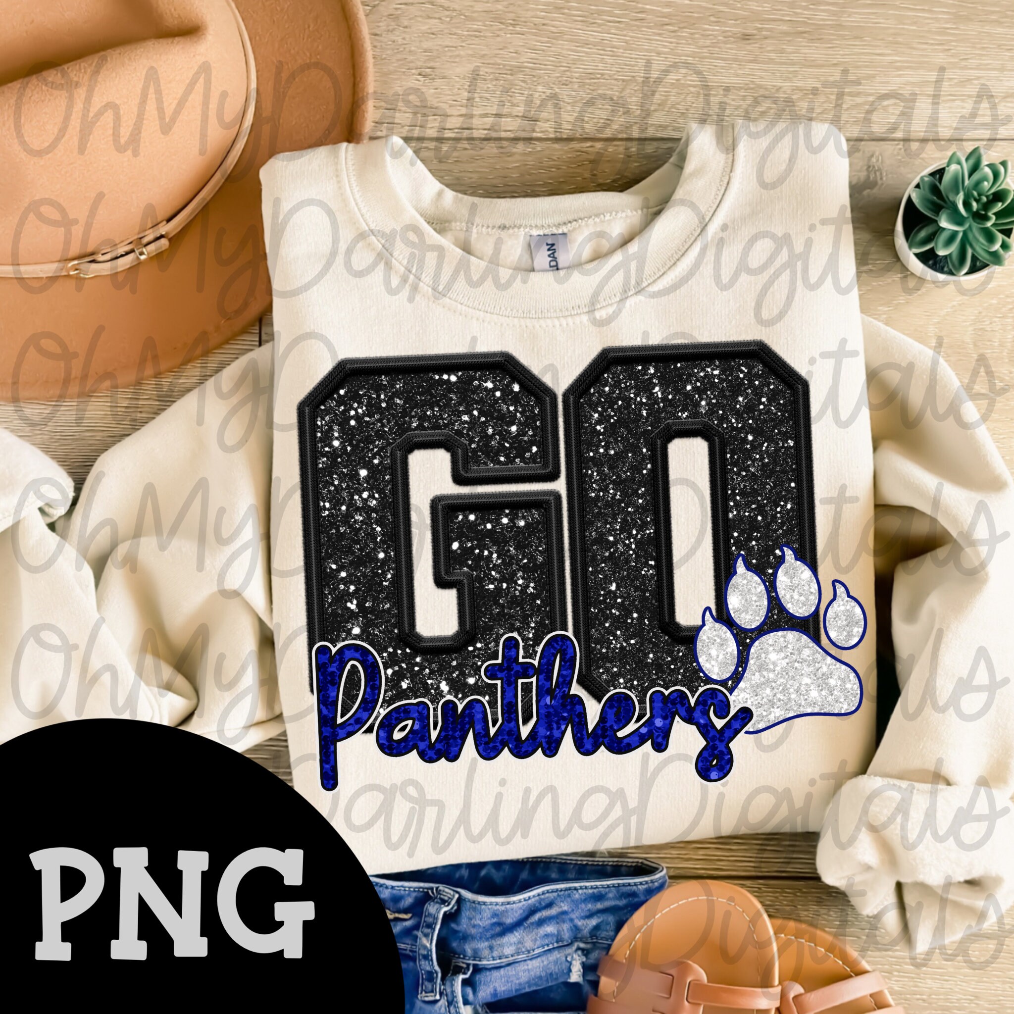 Go Panthers Png/ Faux Embroidery Png/sequins/ Glitter/royal Blue ...