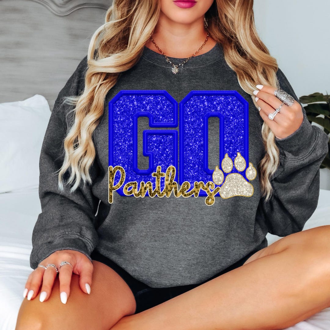 Go Panthers Png/ Faux Embroidery/paw/ Sequins/glitter/royal Blue/gold ...