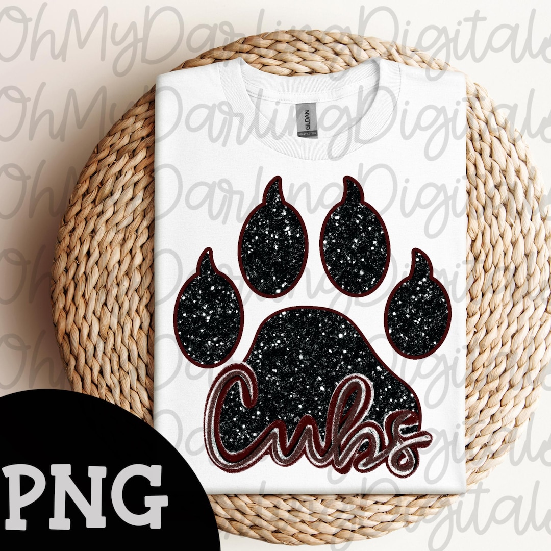 Cubs Png/ Faux Glitter/ Black and Maroon/ Paw/ Team Spirit/ School ...