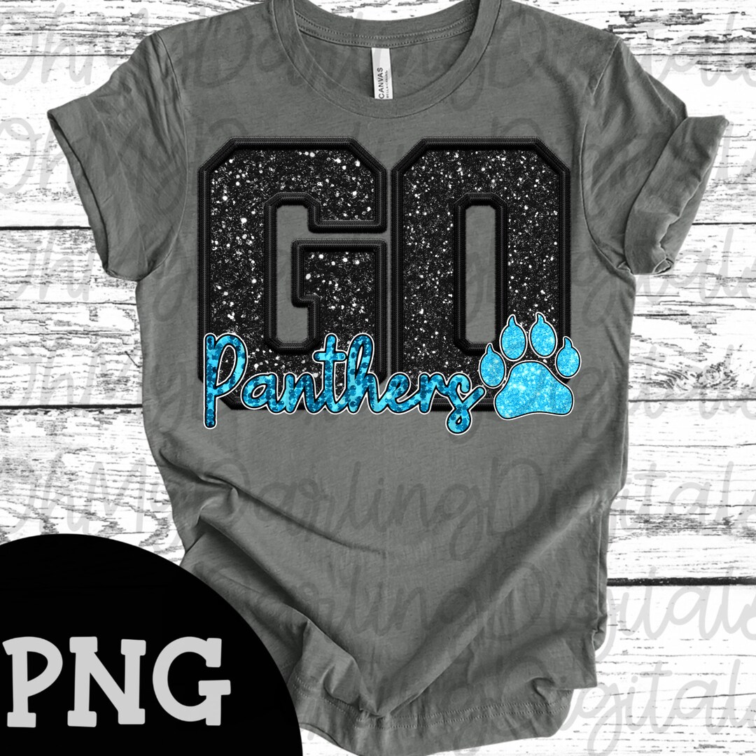 Go Panthers Png/ Faux Embroidery/ Glitter/ Carolina Blue/ Paw/ Team ...