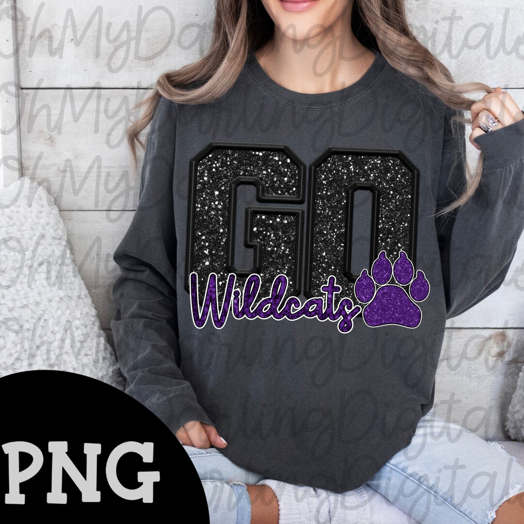 Go Wildcats Png/faux Embroidery Png/sequins/glitter/purple/paw/team ...