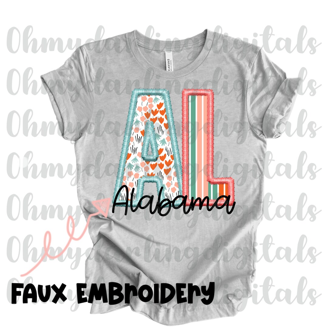 Alabama Faux Embroidery Png/alabama State Png/floral Alabama Png ...