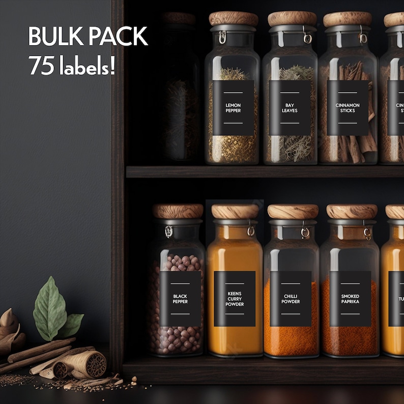 Black Modern Spice Labels Basic - BULK Pack of 75 - Etsy Australia