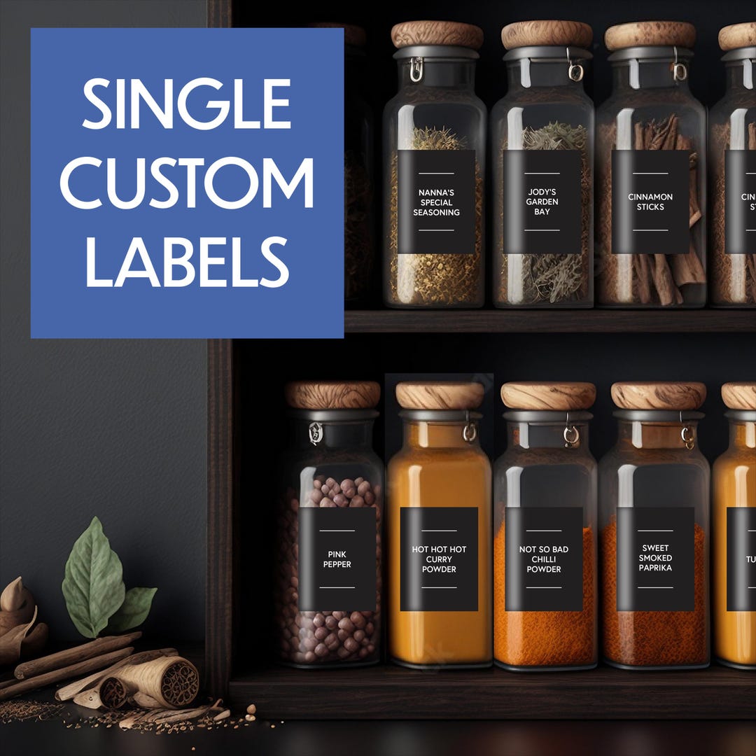 Black Modern Spice Labels SINGLE CUSTOM Labels each - Etsy