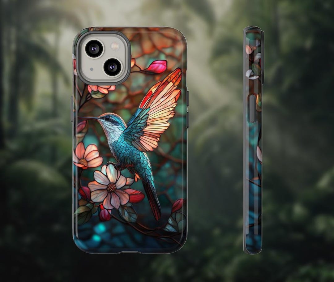3D Stained Glass Colorful Flower and Hummingbird Phone Case, Phone ...